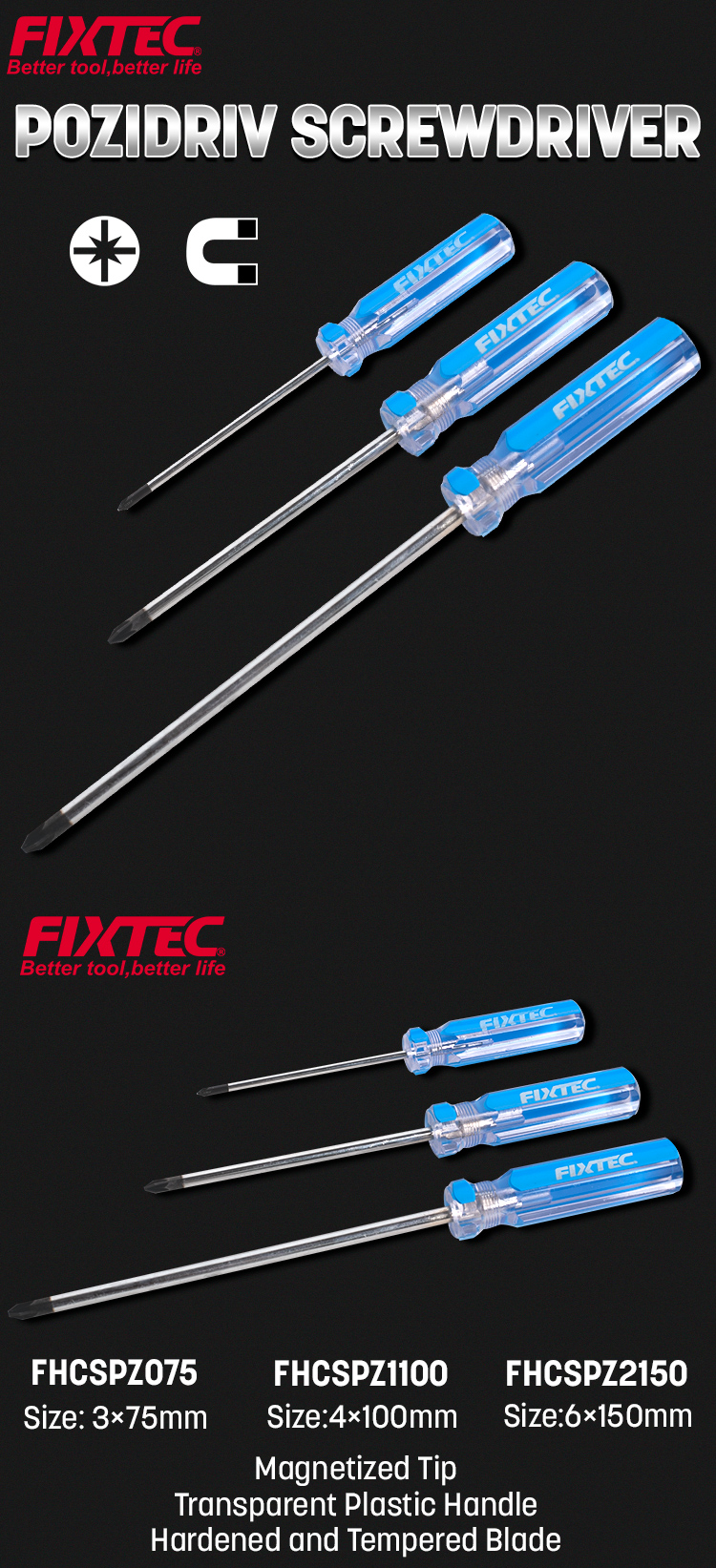 FIXTEC Pozidriv Screwdriver Carbon Steel